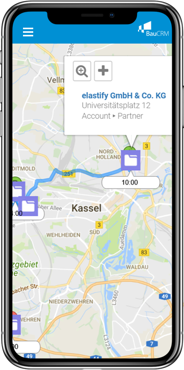 Routenplanung BauCRM Smartphone – elastify