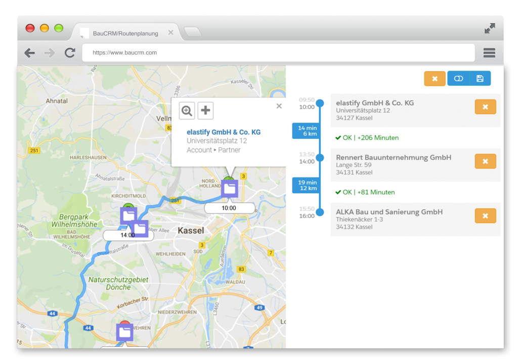 BauCRM Routenplanung Desktop – elastify